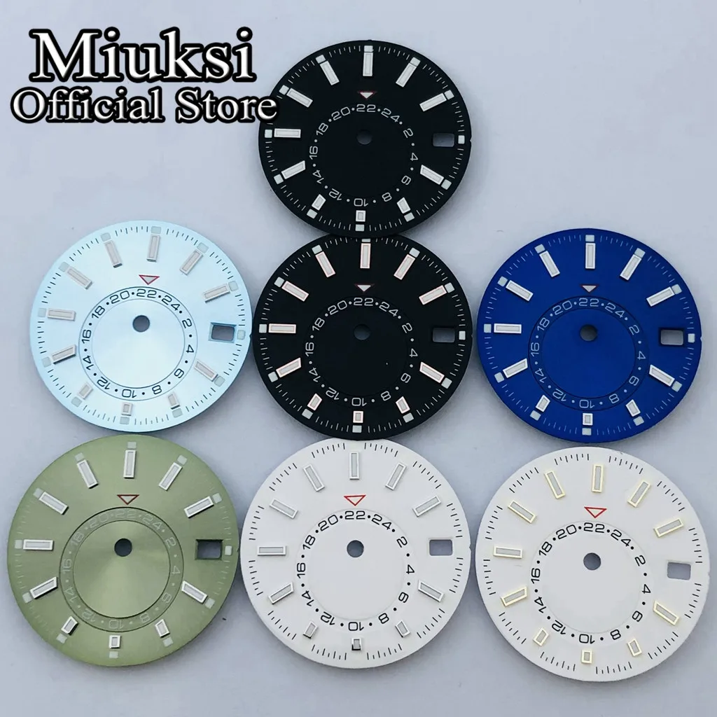 Miuksi-28-5mm-black-blue-green-white-sterile-watch-dial-green-luminous ...