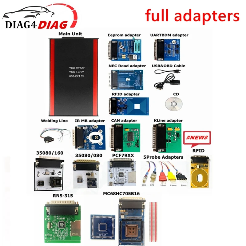 Iprog Pro V87 Full Set Ecu Key Programmer Iprog+ Eeprom Immo Airbag ...