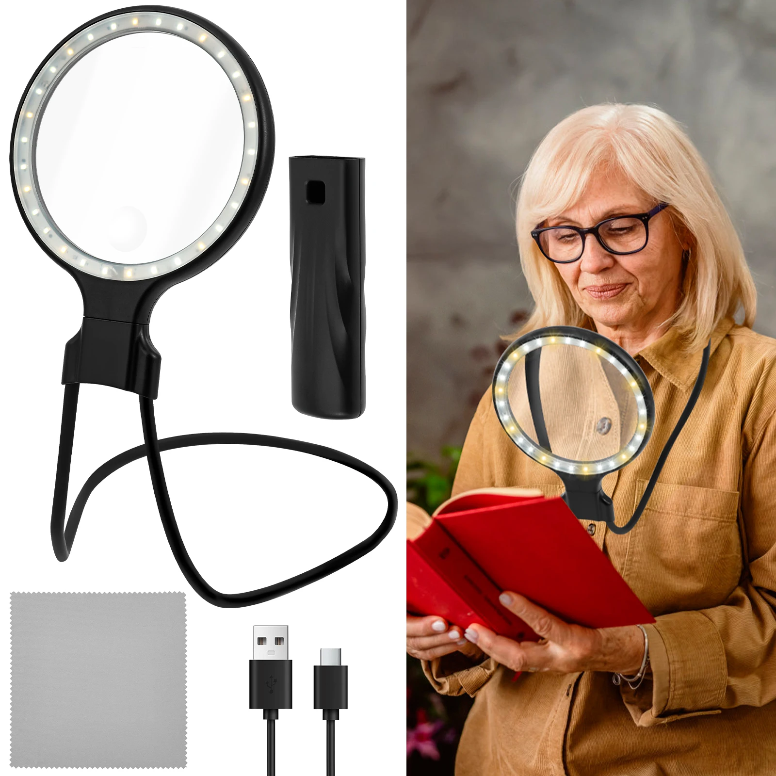 Neck Wear Magnifying Glass LED Handheld Magnifying Glass 3 in 1 ...