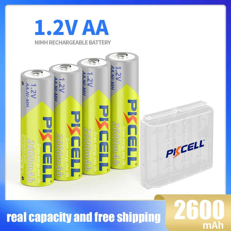 4PC PKCELL High-Capacity 2600mAh 1.2V Ni-MH Rechargeable Battery Pre ...