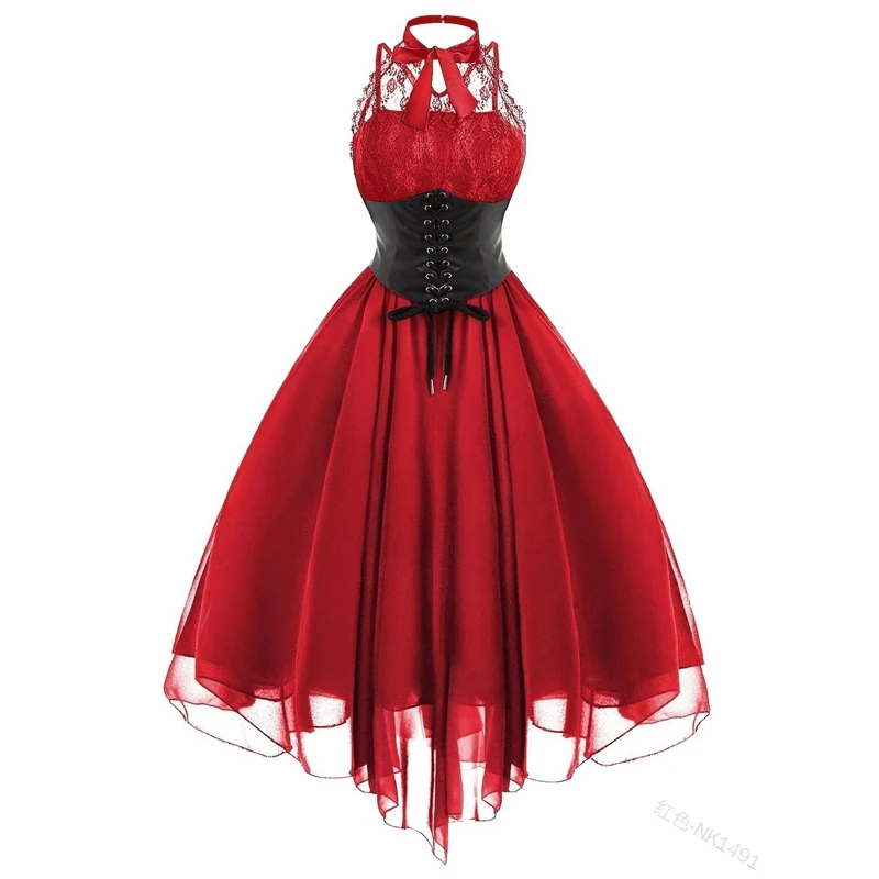 Gothic-Black-Red-Mini-Dress-Sexy-High-Waist-Tunic-Ladies-Princess-Party ...
