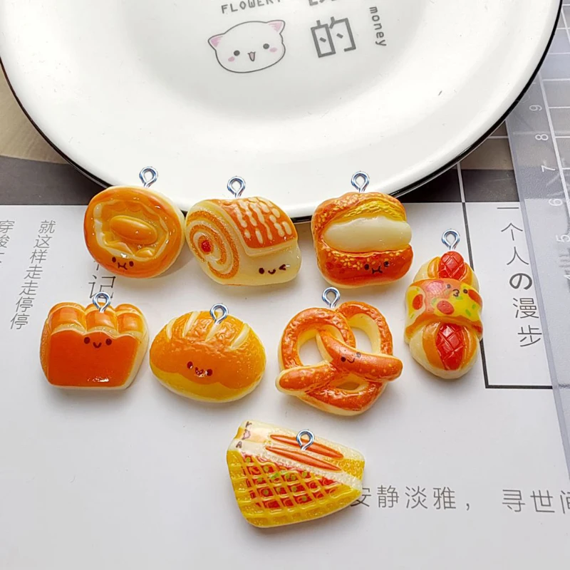 10Pcs Cartoon Cute Bread Resin Charms For Jewelry Making DIY Handmade ...