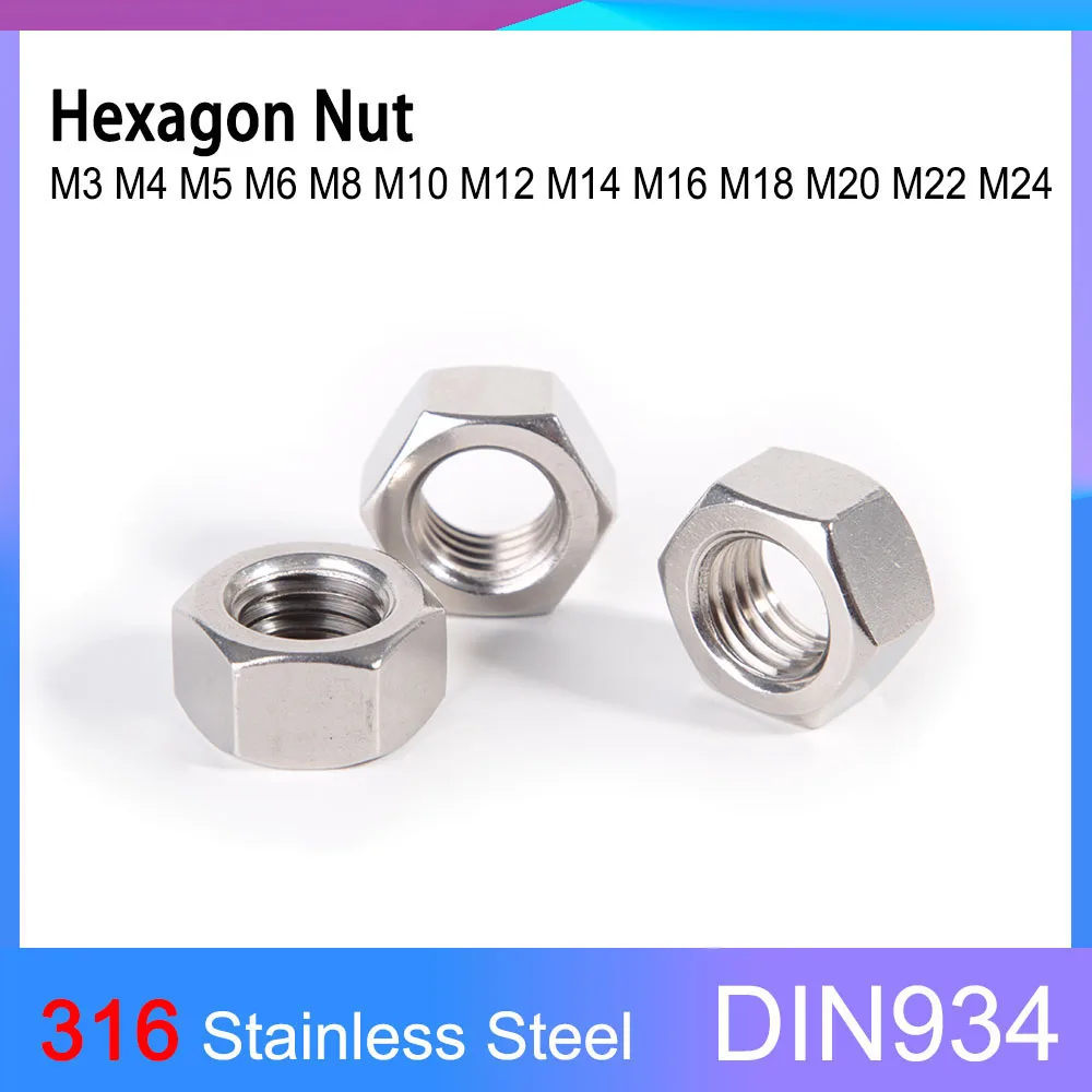 DIN934-A4-80-Hex-Hexagon-Nut-316-Stainless-Steel-Coarse-Teeth-M3-M4-M5 ...