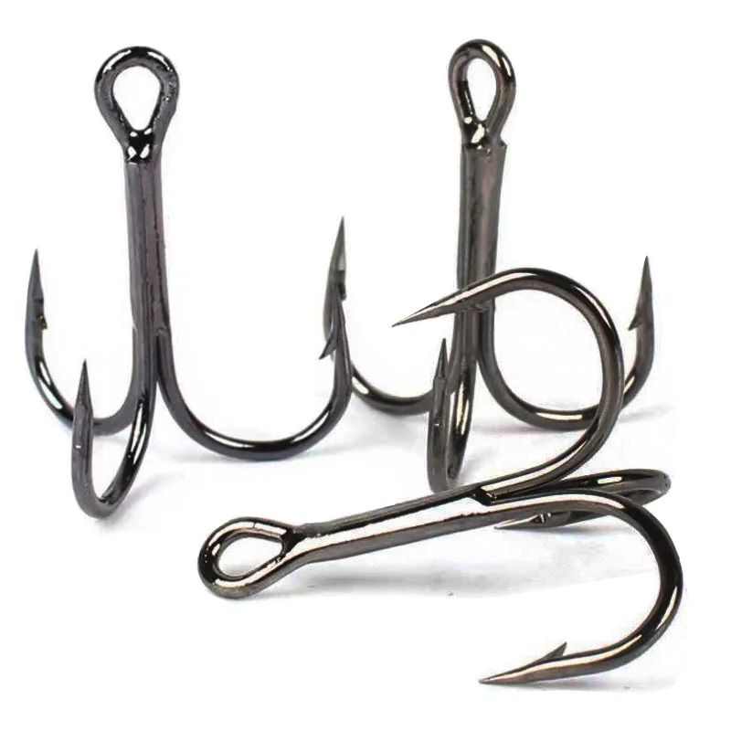 10pcs Thick Treble Hook Strong Silvery and Black Fishing Hook Saltwater ...