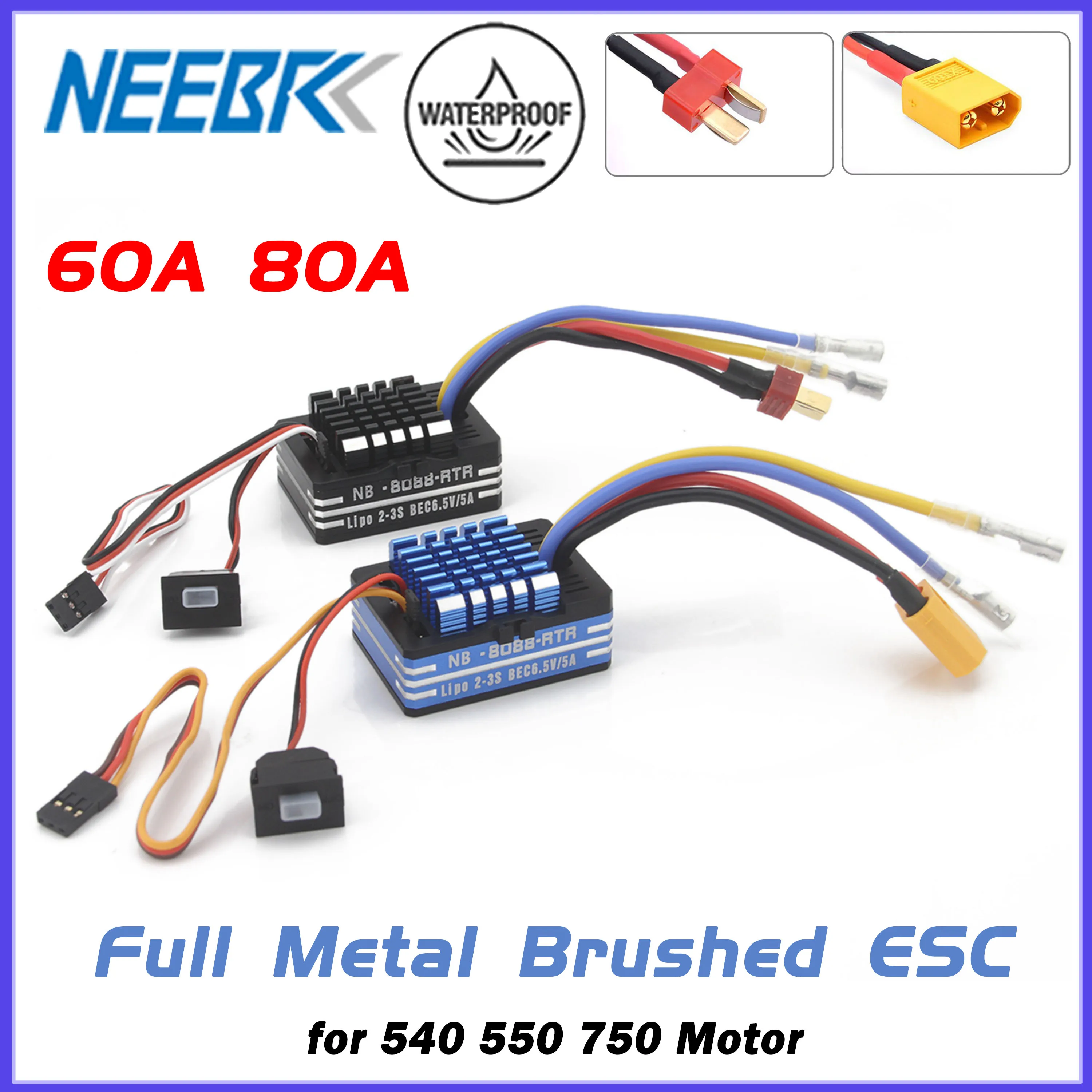 NEEBRC-60A-80A-Waterproof-Metal-Brushed-ESC-2-3S-BEC-6-5V-5A-Speed ...