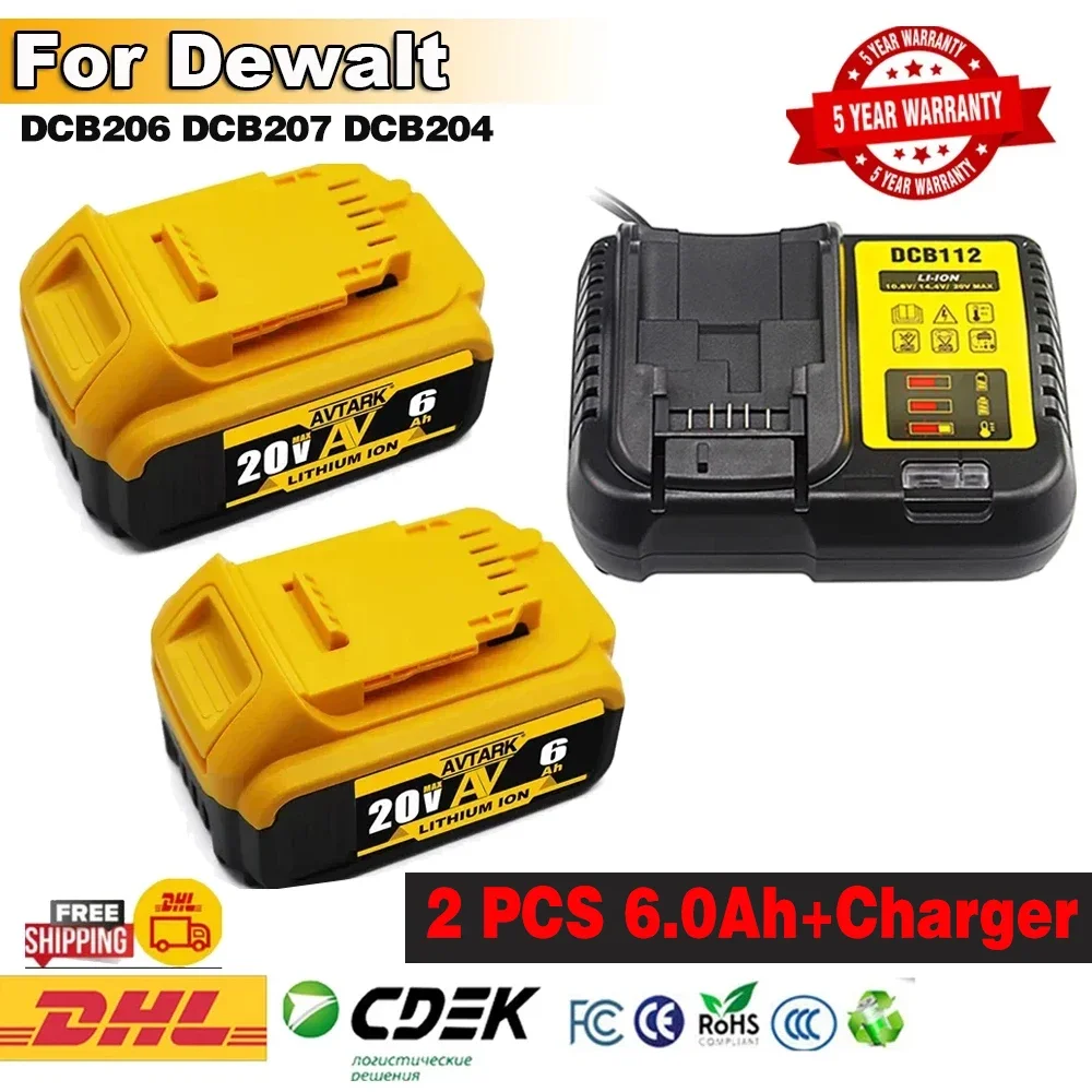 Latest-DCB200-20V-6000mAh-Battery-and-charger-For-Dewalt-18V-DCB184 ...
