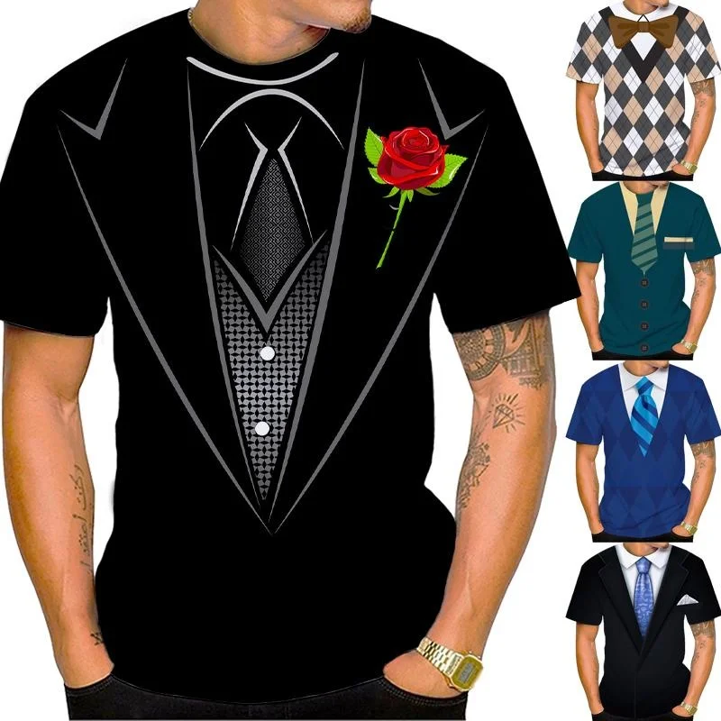 Funny-Fake-Suit-3D-Printing-T-Shirt-Blazer-Tie-Tuxedo-T-Shirt-Summer ...