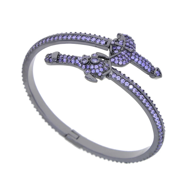 Iced Out Sword Cuff Bangle Micro Paved Bling Cubic Zirconia Bracelet ...