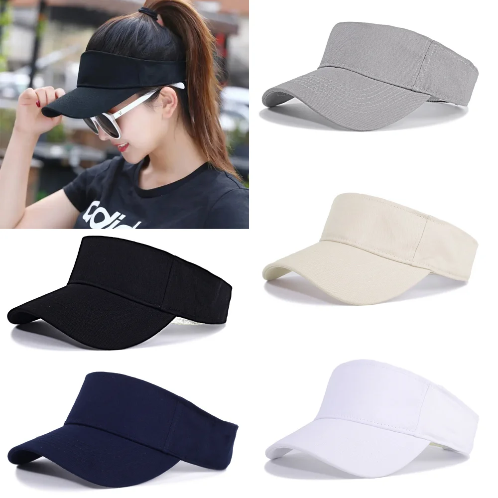 Summer-Sun-Hats-Men-Women-Cotton-Adjustable-Visor-UV-Protection-Top-Empty-Solid-Sport-Tennis ...