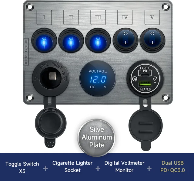 QUBEN Dual USB QC3.0 Socket Charger /LED Voltmeter /Toggle Switch Multi ...