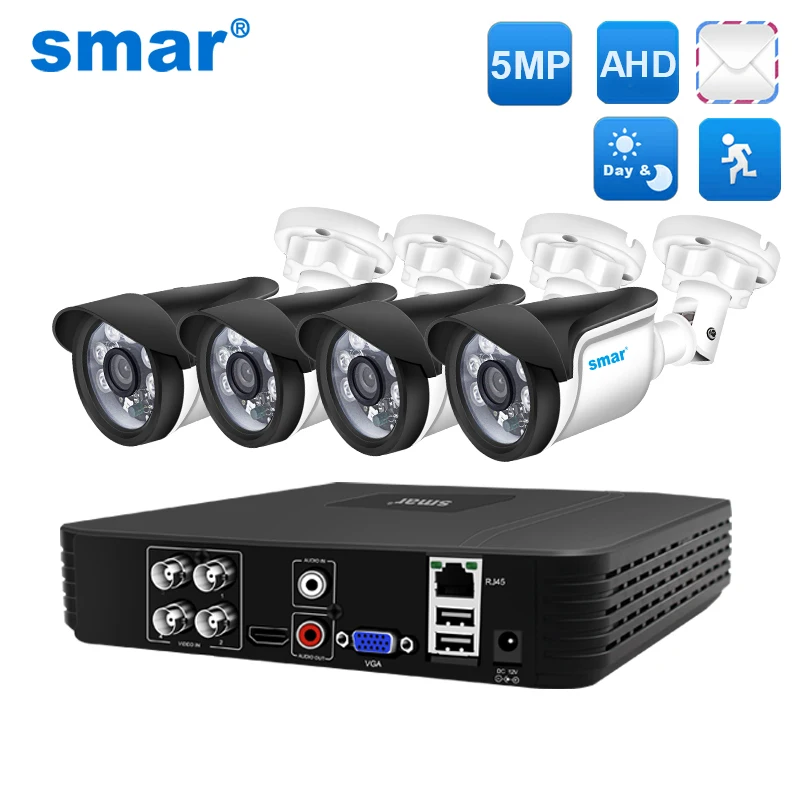 Smar AHD CCTV 카메라 보안 시스템 5MP 1080P 720P 야외 거리 주야간 HD 비디오 감시 DVR 키트, 이메일 ...