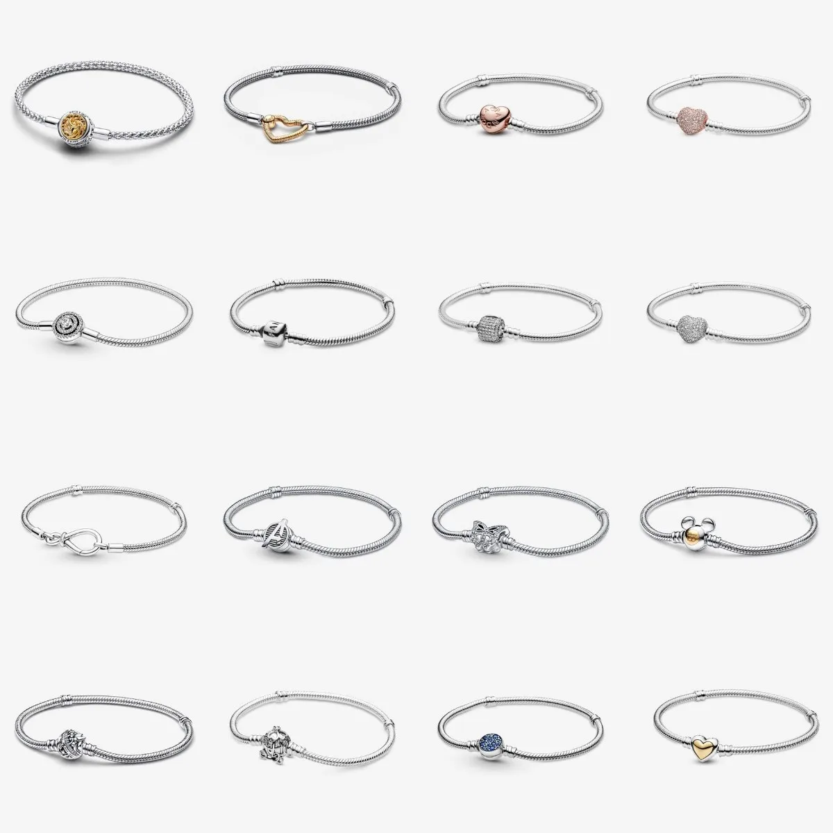 PANDORA-925-Sterling-Silver-Sparkling-Pav-Clasp-Snake-Chain-Bracelet ...