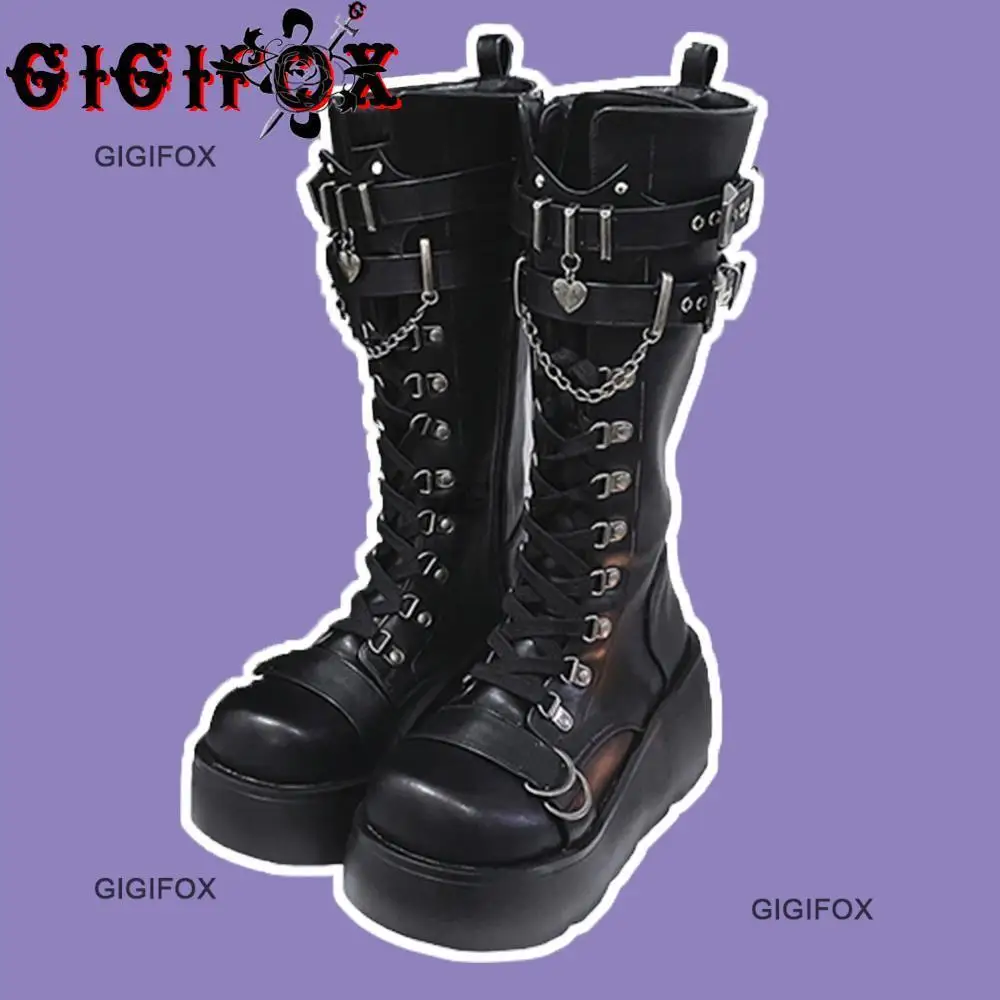 GIGIFOX Botas de media caña con plataforma para mujer, zapatos de punta ...