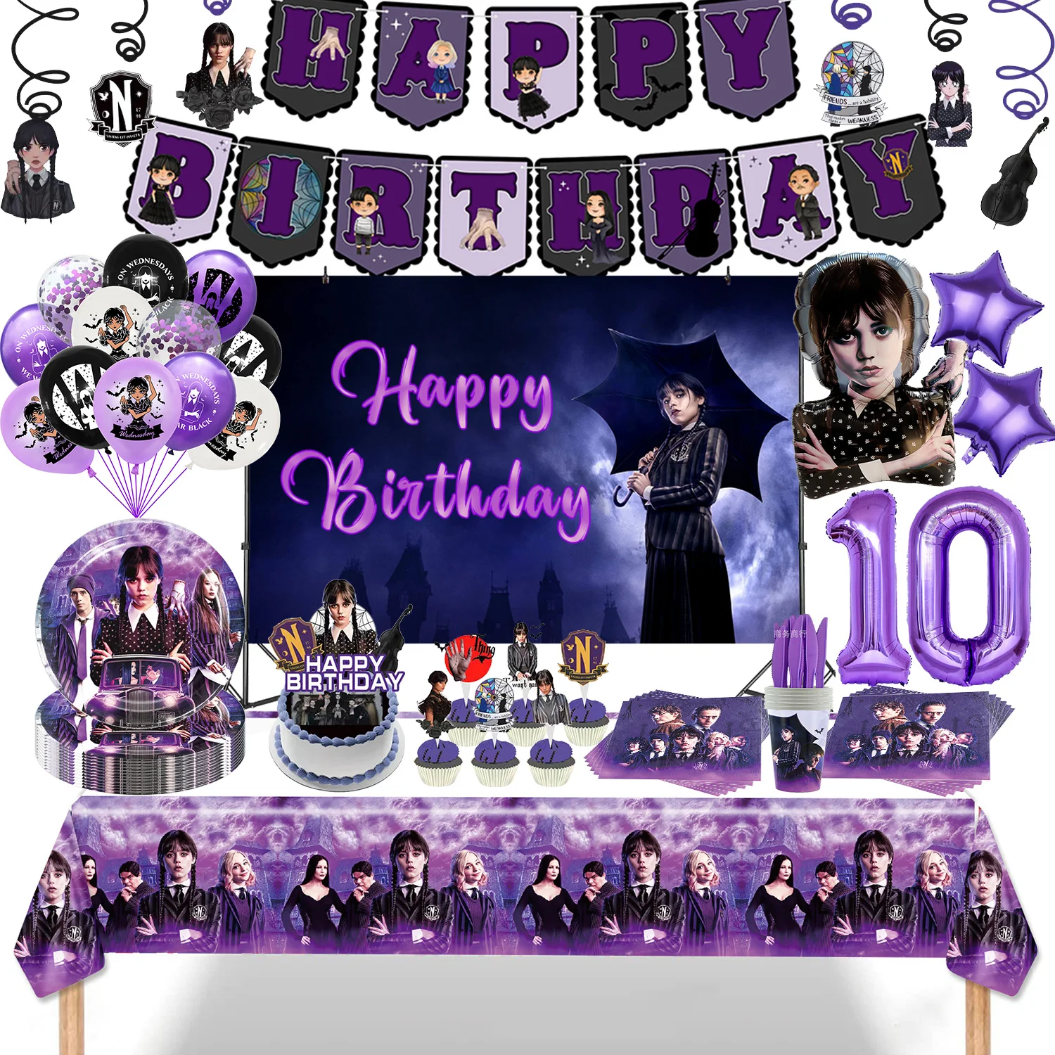 Wednesday-Addams-Party-Decoration-Birthday-Supplies-Cake-Topper-Plate ...