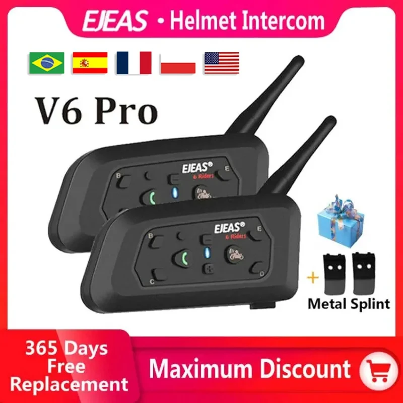 Ejeas V6 Pro Intercomunicador de Capacete de Motocicleta, Interfone ...
