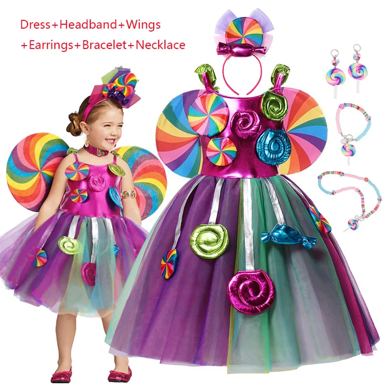 Children Cute Rainbow Candy Princess Dress Girls Christmas Carnival ...