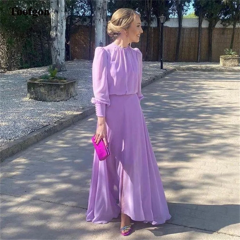 Toofgon-Simple-Beach-Chiffon-Formal-Prom-Dresses-Long-Sleeves-Button ...