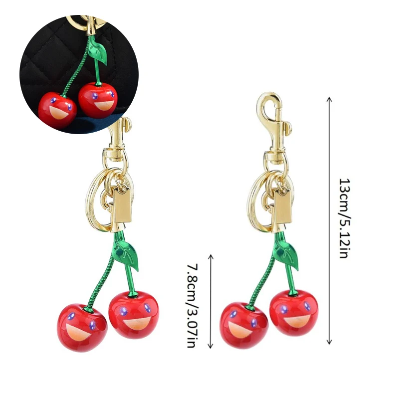 Fashion Red Cherry Keychain Cherries Bag Pendant Keyring For Women Men ...