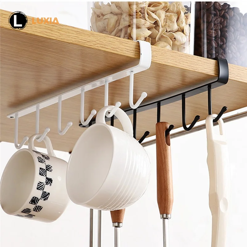 Kitchen Hanger Iron Hooks Shelf Free Of Punch Rack Multifunction Hanger ...