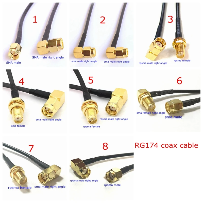 RG174 SMA To SMA Male Female Connector 90 Degree Right Angle RPSMA To ...