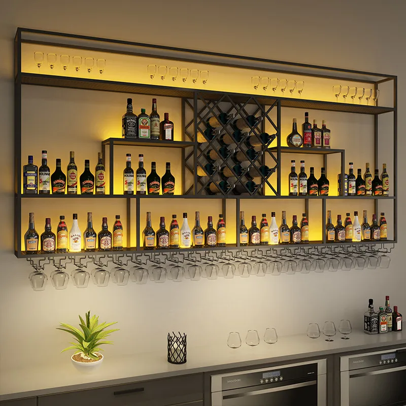Wall-Mounted-Modern-Wine-Cabinets-Design-Restaurant-Metal-Cocktail-Bar ...