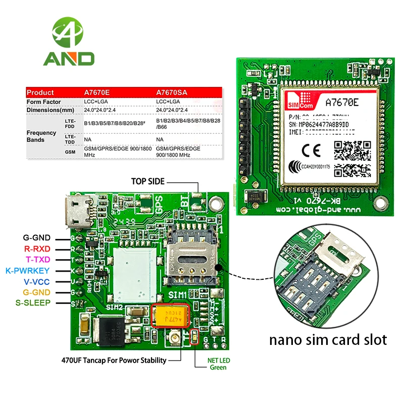 A7670E LTE Cat 1 Multiband GSM GPRS LBS für Europa Südostasien ...