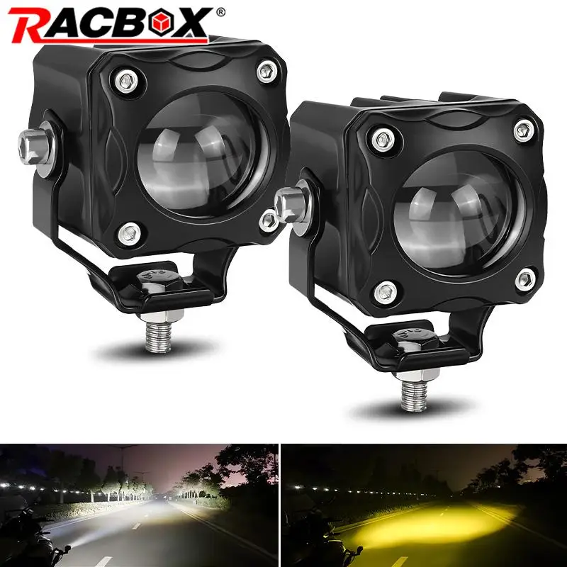 Motorcycle-LED-Headlight-Projector-Lens-Dual-Color-ATV-Scooter-Driving ...