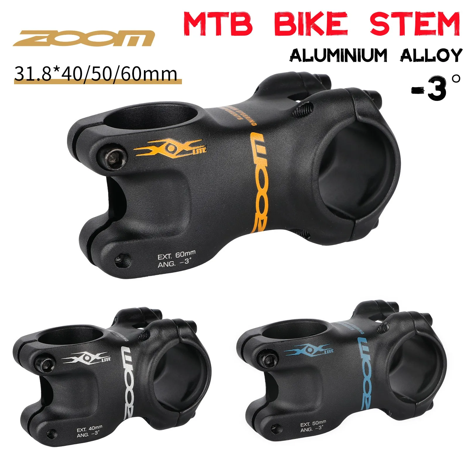 ZOOM-Bicycle-Stem-31-8mm-3-Degree-40mm-50mm-60mm-Mountain-Road ...