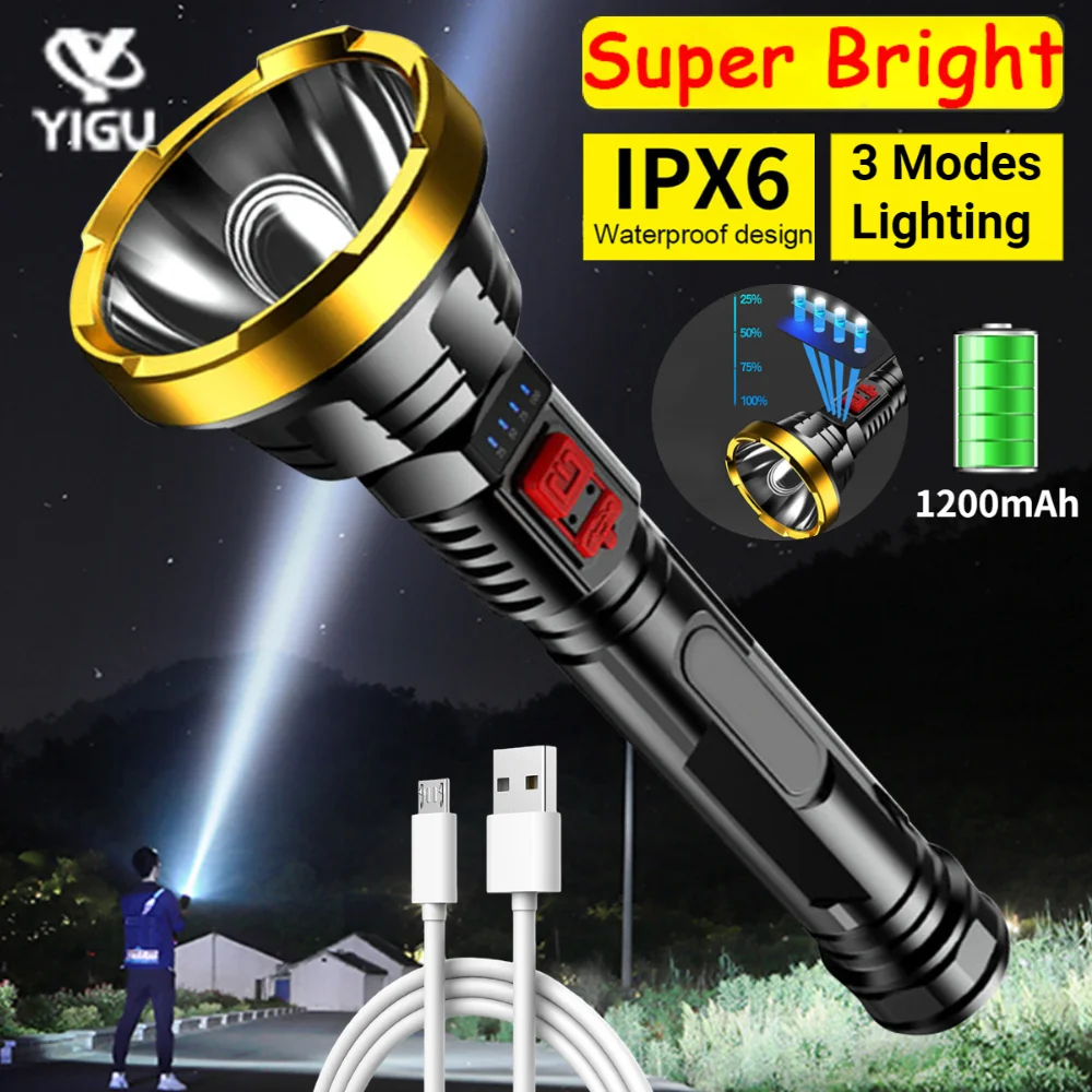 High Power LED Flashlight USB Rechargeable Lamp Tactical Torch Light ...