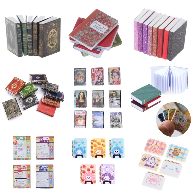 3/4/5Pcs 1/12 Scale Dollhouse Vintage Miniature Book Model Notebook ...