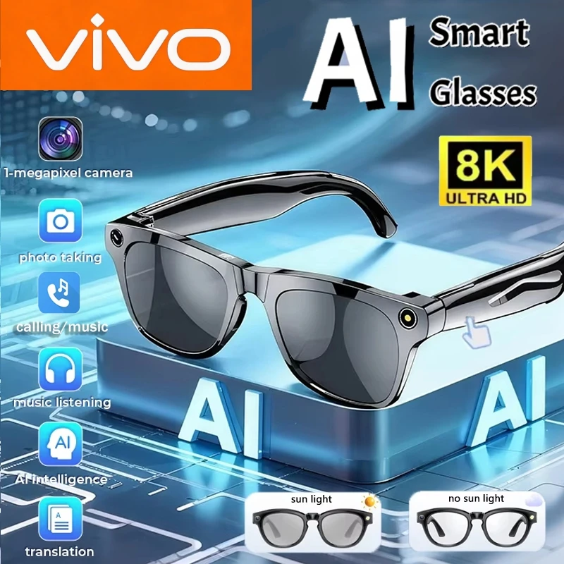 VIVO 8K AIスマートグラス、100MPカメラ搭載、ChatGPT対応、タッチ操作、スポーツサングラス、Bluetooth通話、音楽 ...
