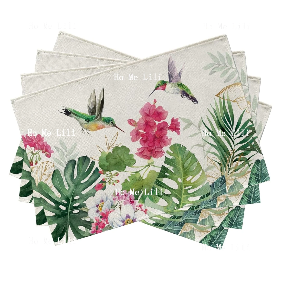 Spring-Summer-Geranium-Flower-Placemats-Red-Floral-Hummingbird-Palm ...