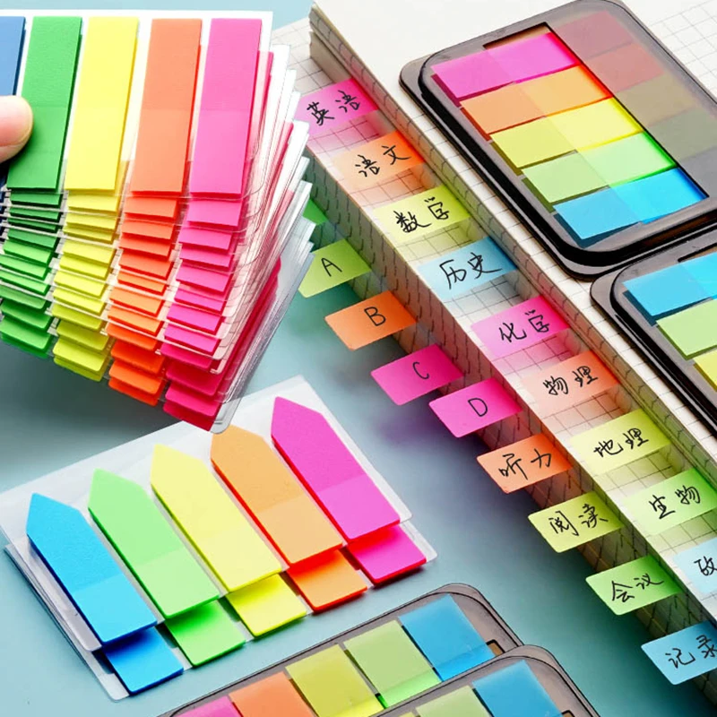 200pcs Fluorescence Self Adhesive Memo Pad Sticky Notes Bookmark Marker ...