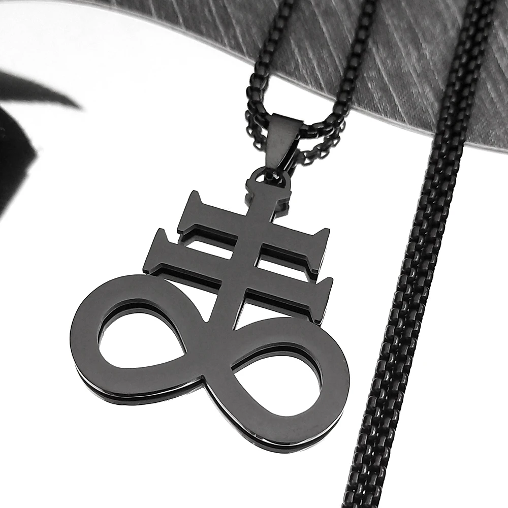 Satan Cross Necklaces Men Women Black Stainless Steel Church of Satan ...