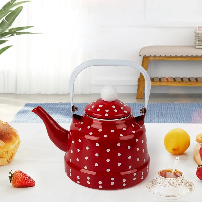 Red-Polka-Dot-Enamel-Kettle-Durable-Heating-Water-Kettle-Steel-Handle ...