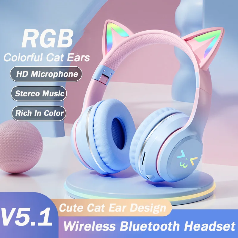 Wireless-Headphones-RGB-Cute-Cat-Girls-Kids-Gift-Headset-with ...