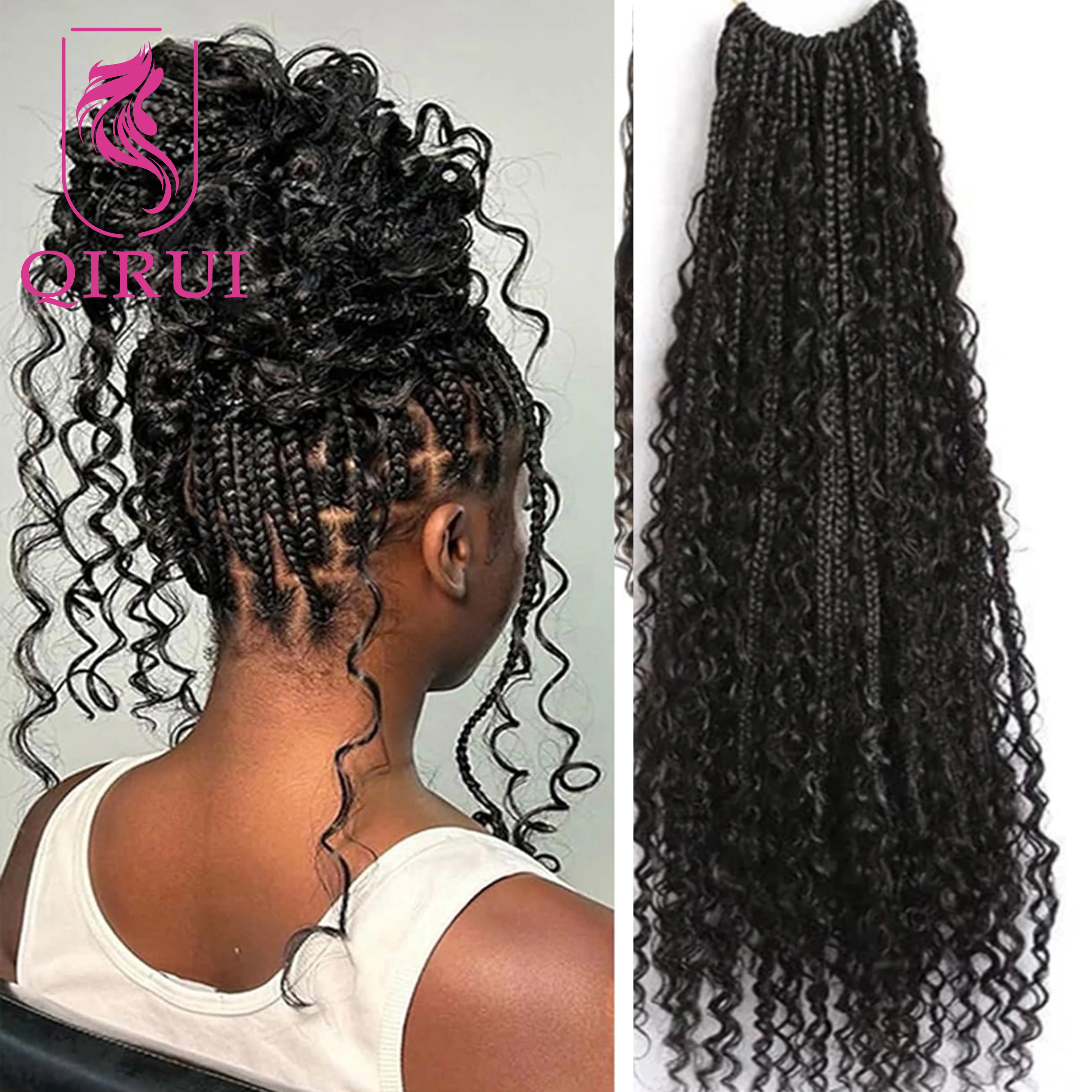 Crochet-Boho-Box-Braids-With-Human-Hair-Curls-Pre-Looped-Box-Braids ...