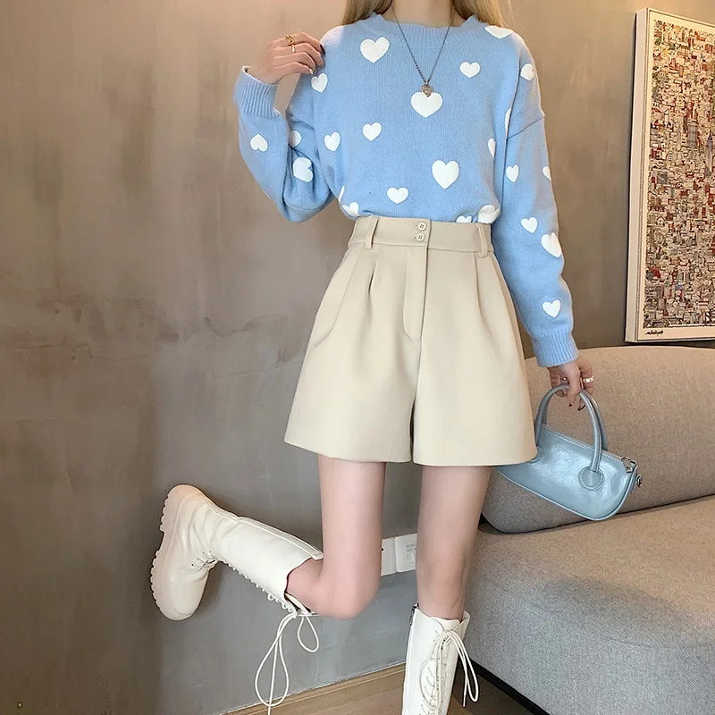 Woolen Boot Pants Wide-leg Pants Women with High Waist Slim Solid Color ...