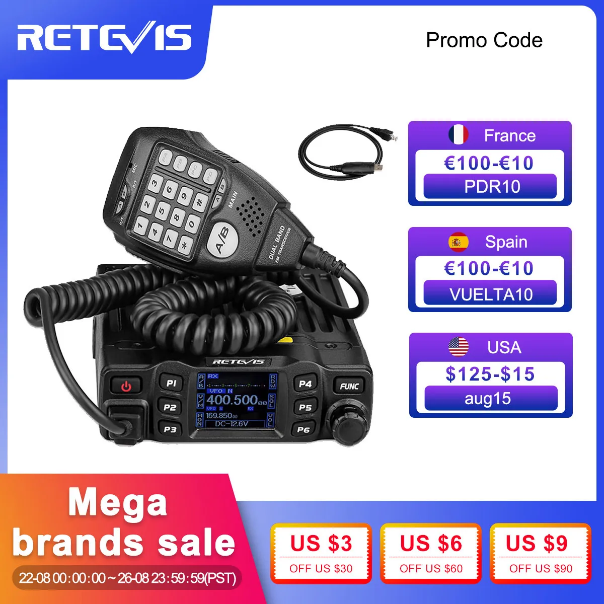 Retevis RT95 Rádios de Carro Radio Comunicador Carro Profissional Longo ...