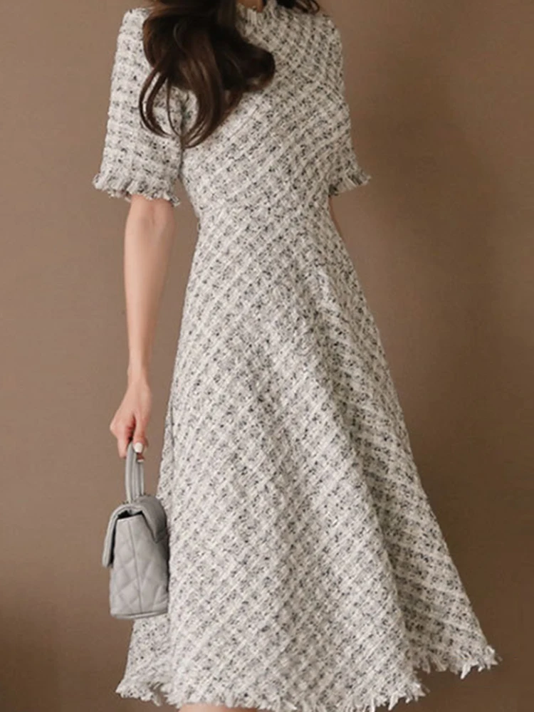 Tweed-Dress-Women-Luxury-Casual-Plaid-Slim-Dress-Pajamas-Women-Party ...
