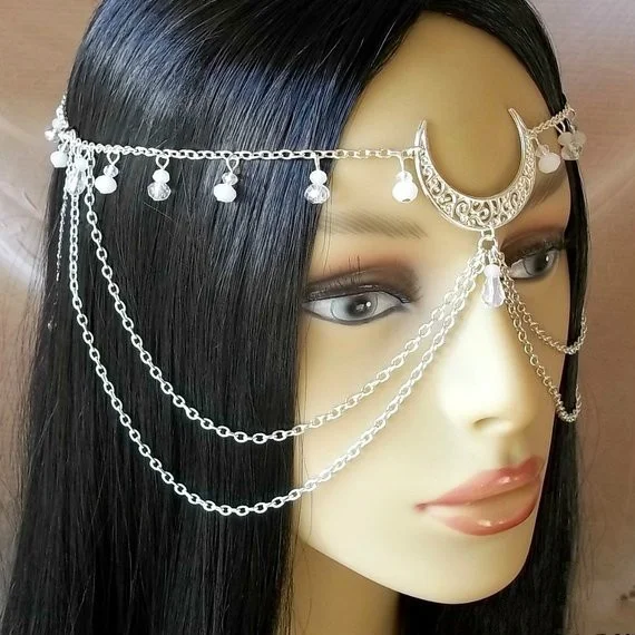Circlet, Moon Goddess Face Chain Moon Headpiece Wicca Moon & Triskele ...