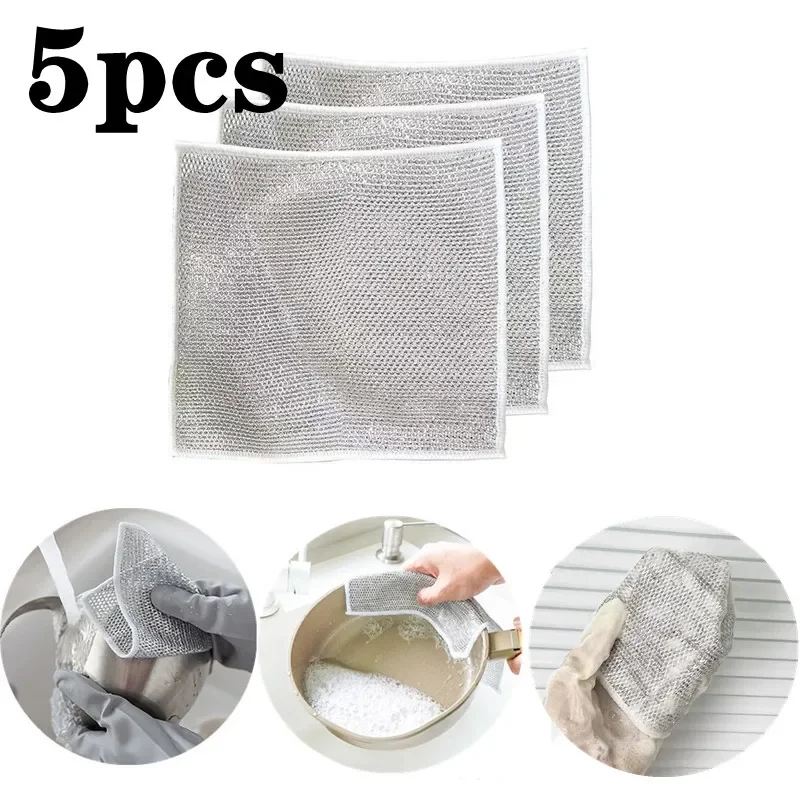 Kitchen-Dishwashing-Cloth-Steel-Wire-Non-stick-Oil-Dish-Cleaning-Towel ...
