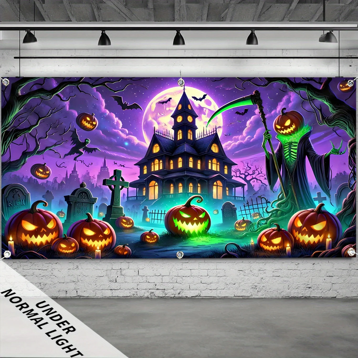 1 Halloween banner - Ghost house, pumpkin lantern and tombstone design ...