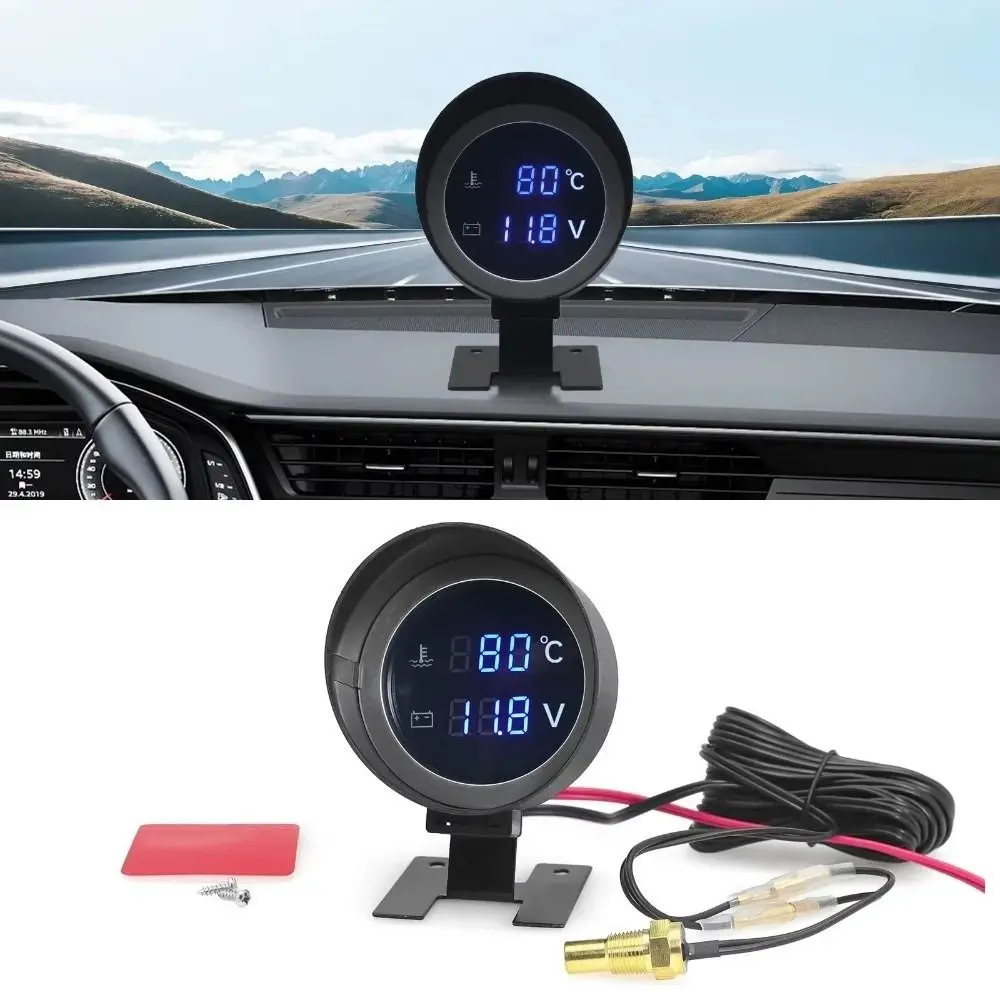 2 IN 1 Water Temperature Gauge 12V 24V LED Digital Electronic Water ...