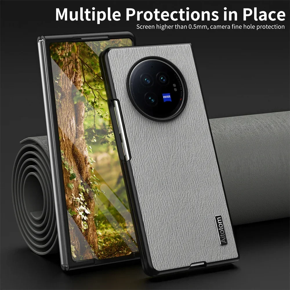 Leather Wood Pattern Slim Shockproof Protective Case for VIVO X Fold3 ...