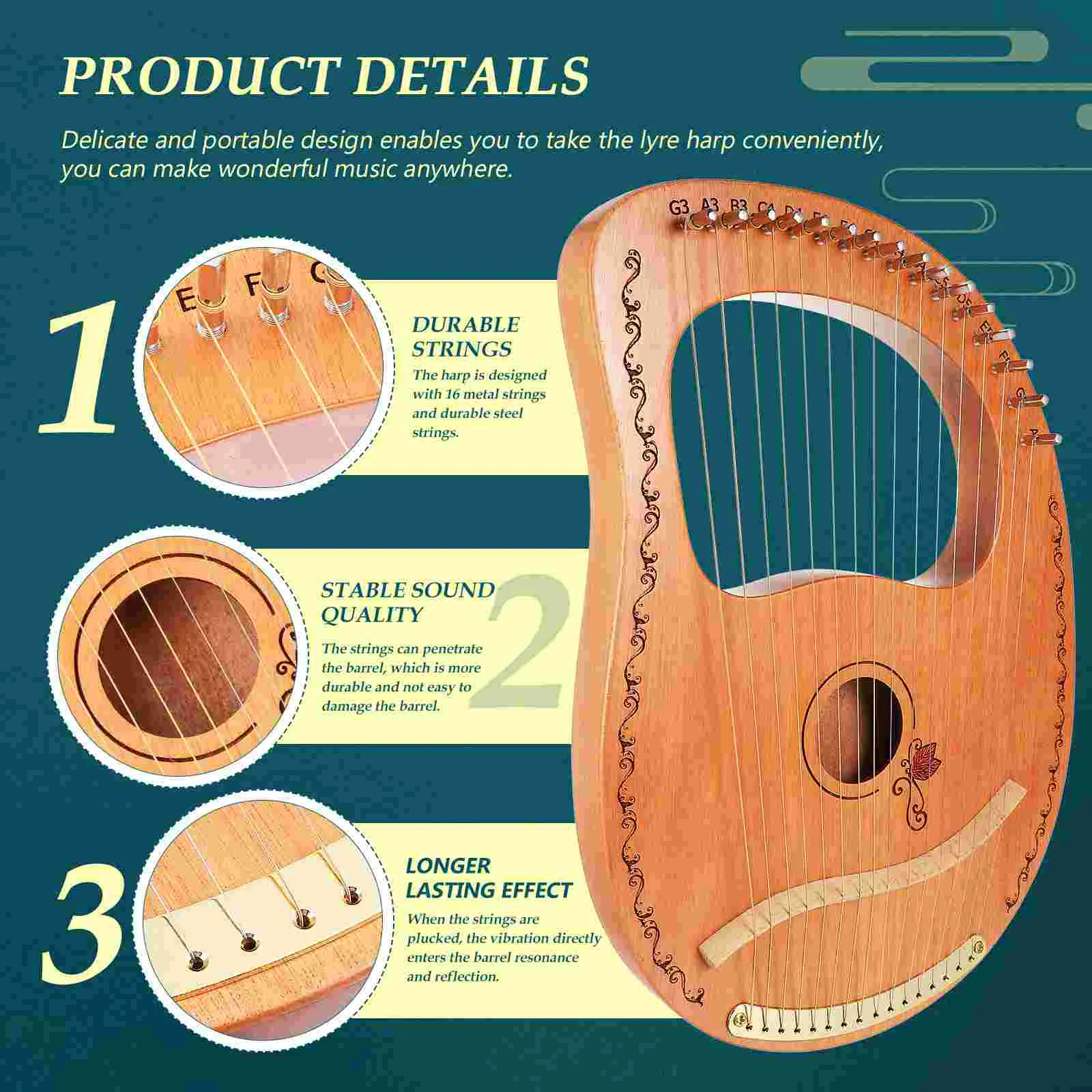 1 Set of Harp Lyre Harp Delicate 16 Strings Harp Wooden Harp Musical ...