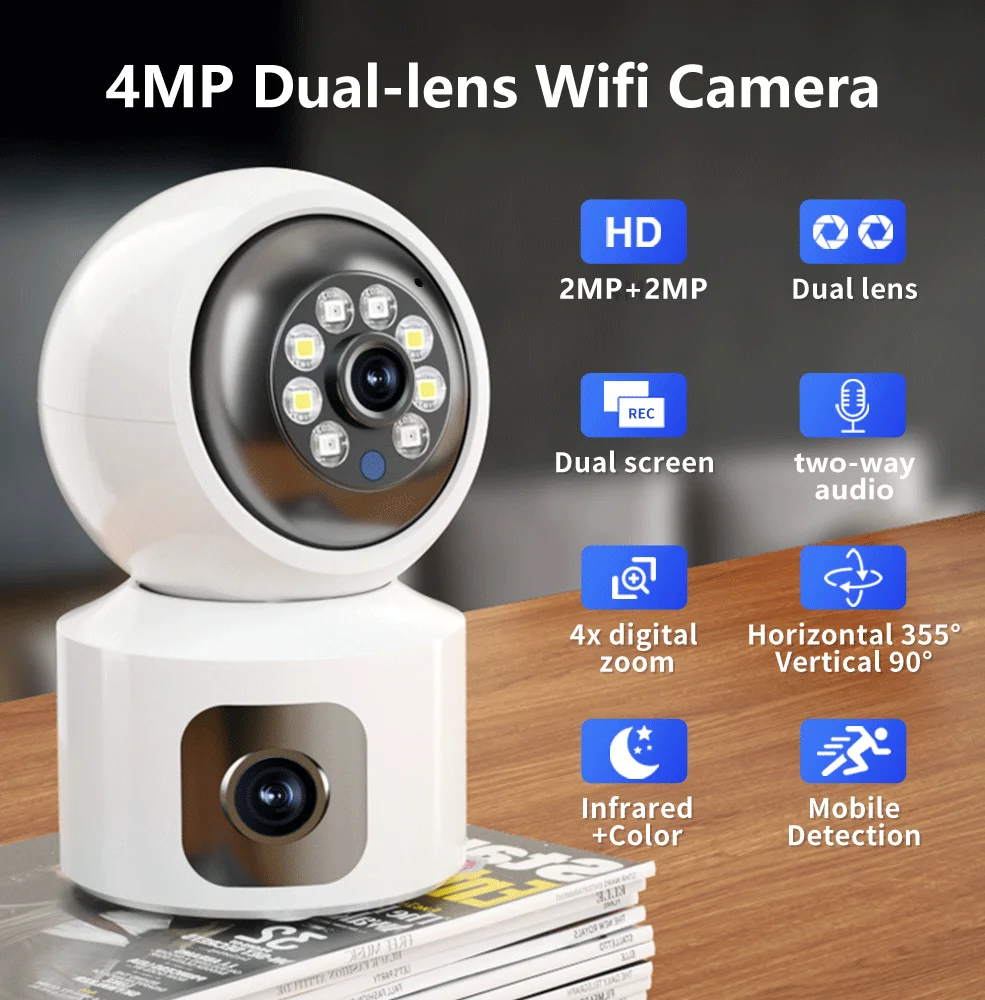 4MP Dual Screen Wifi Camera 2K Dual Lens IP Surveillance Camera Bady ...