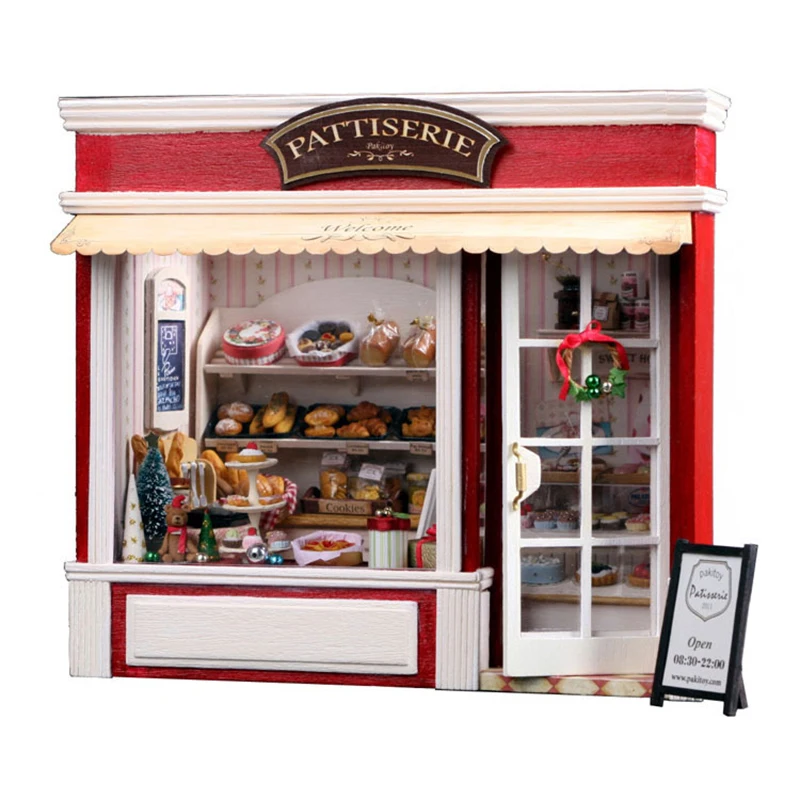 DIY-Wooden-Doll-Houses-Bakery-Miniature-Kit-With-Furniture-Sewing ...