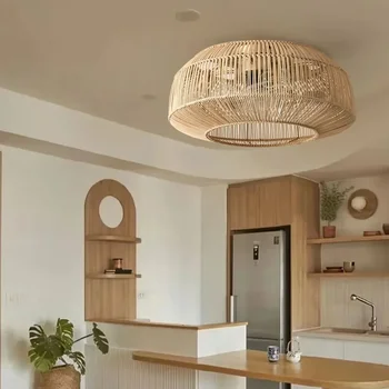Minimalist American Bamboo Weaving Ceiling Fan Light Art Restaurant ...