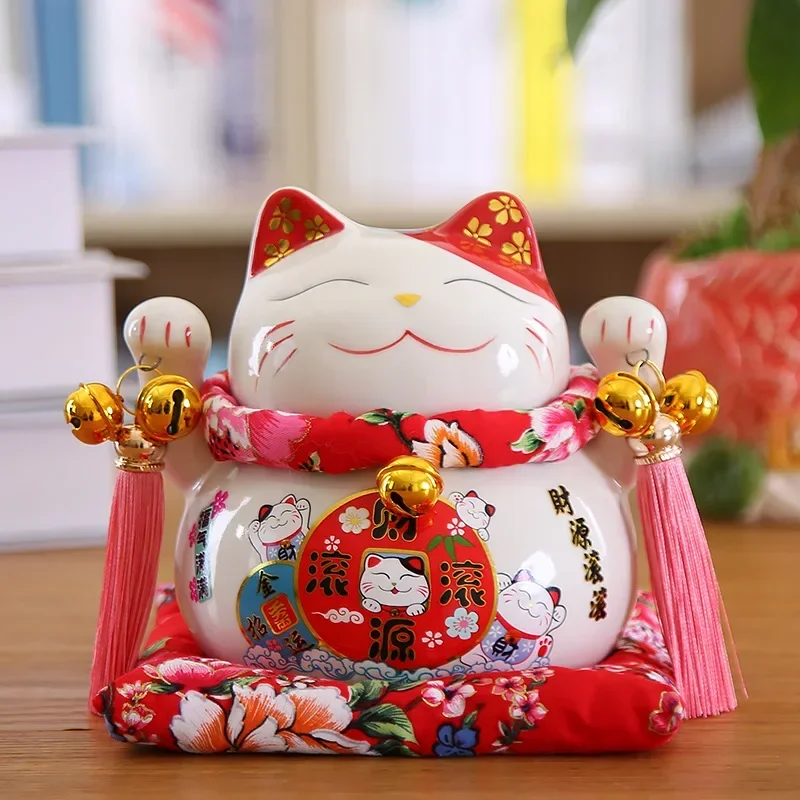 6 inch Ceramic Maneki Neko Figurine Fortune Cat Money Box Colored Cat ...